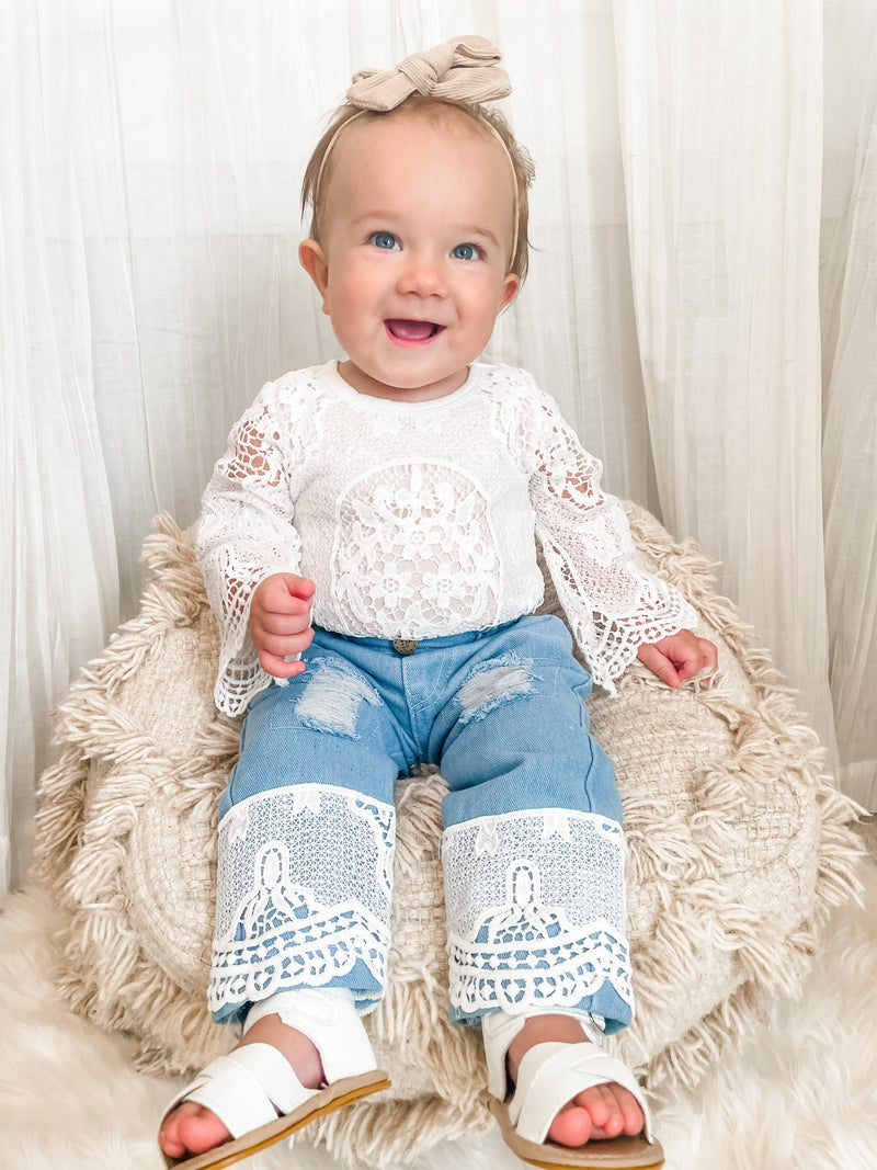Jennifer Lace Romper and Jean Set - Abby Apples Boutique